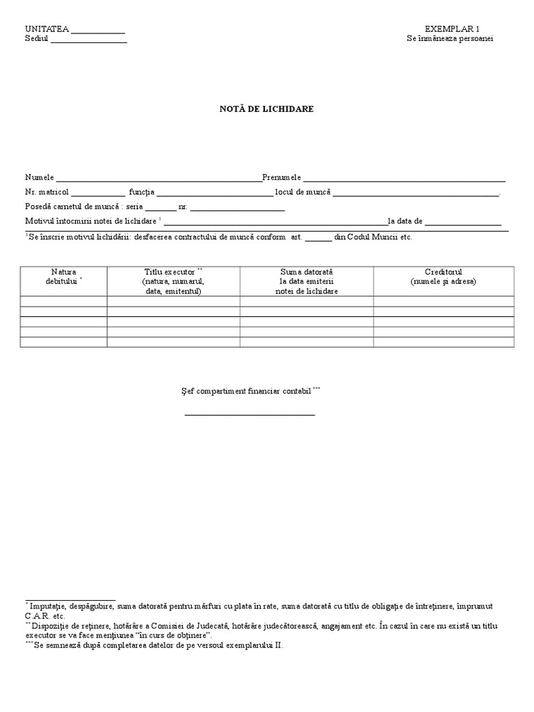 Nota de Lichidare | PDF