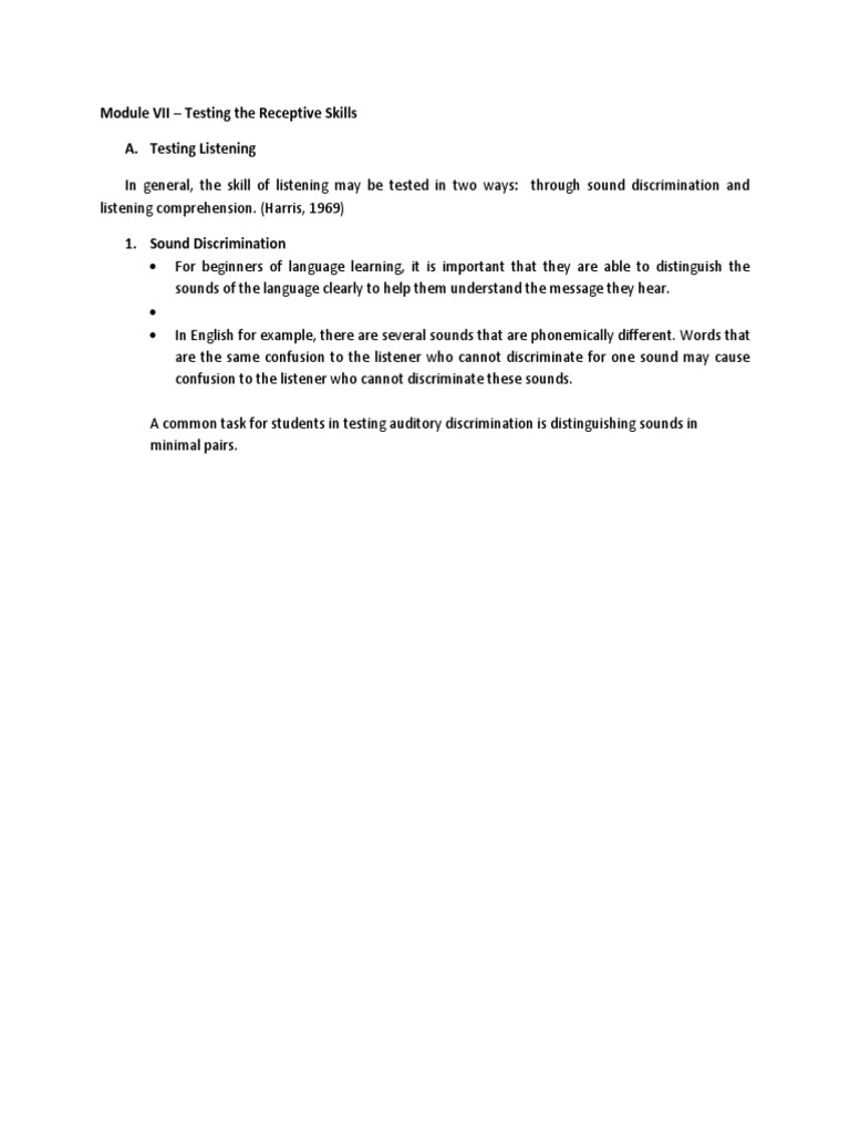 Module VII - Testing The Receptive Skills | PDF