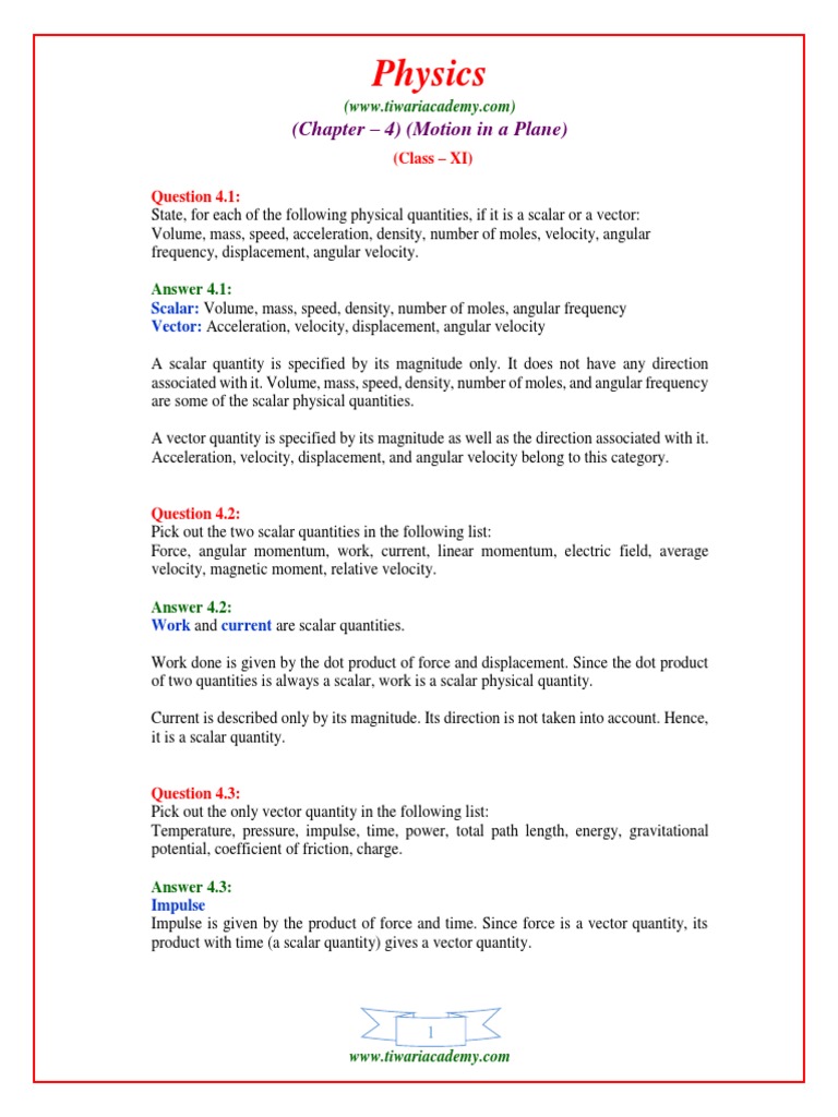 11 Physics NcertSolutions Chapter 4 Exercises | PDF | Acceleration | Euclidean Vector