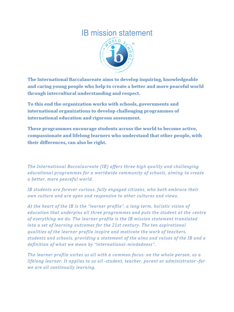 IB Mission Statement | PDF