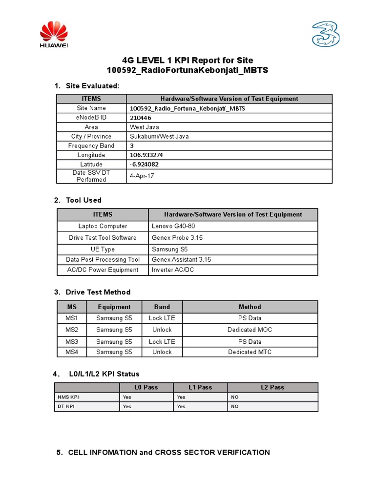 4G LEVEL 1 KPI Report For Site 100592 - RadioFortunaKebonjati - MBTS ...