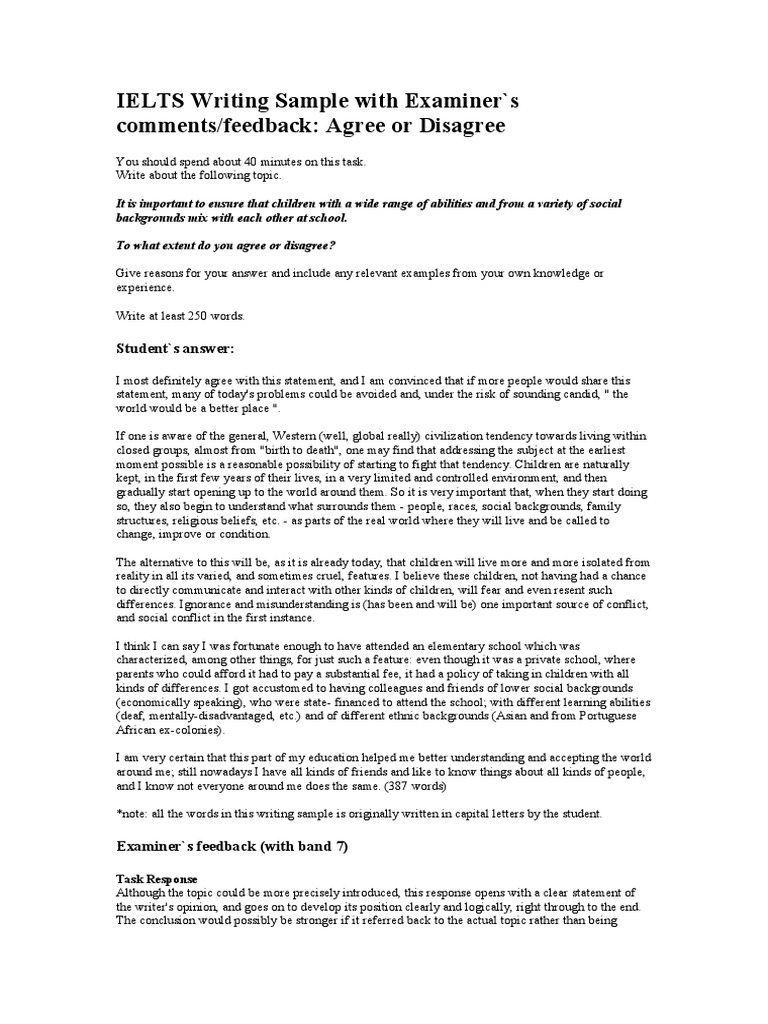 IELTS Writing Task 2 Sample: Agree/Disagree | PDF | Parenting ...