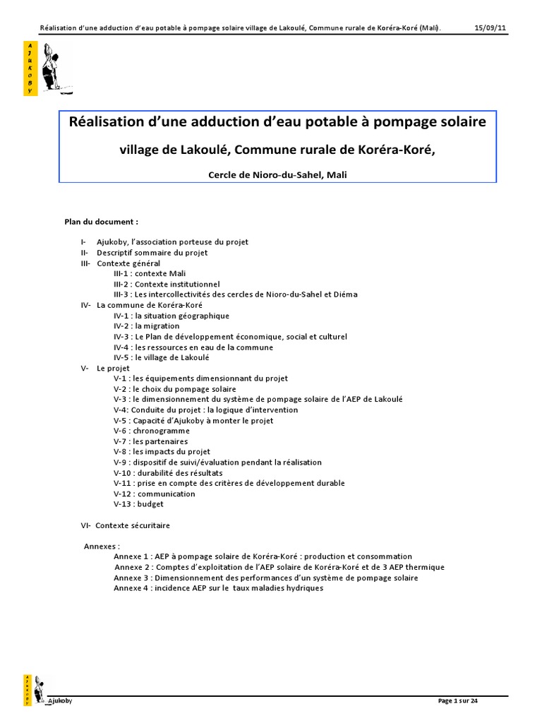 Projet AEP Lakoule Web-2 | PDF | Forage | Mali