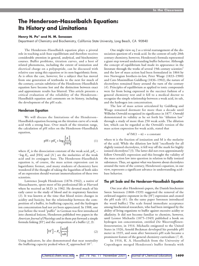The Henderson–Hasselbalch Equation: Its Uses and Limitations | PDF ...