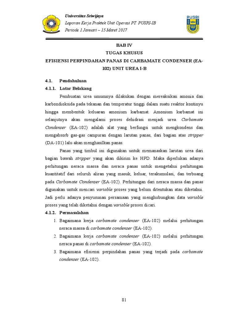 BAB IV TK Condenser Carbamate | PDF