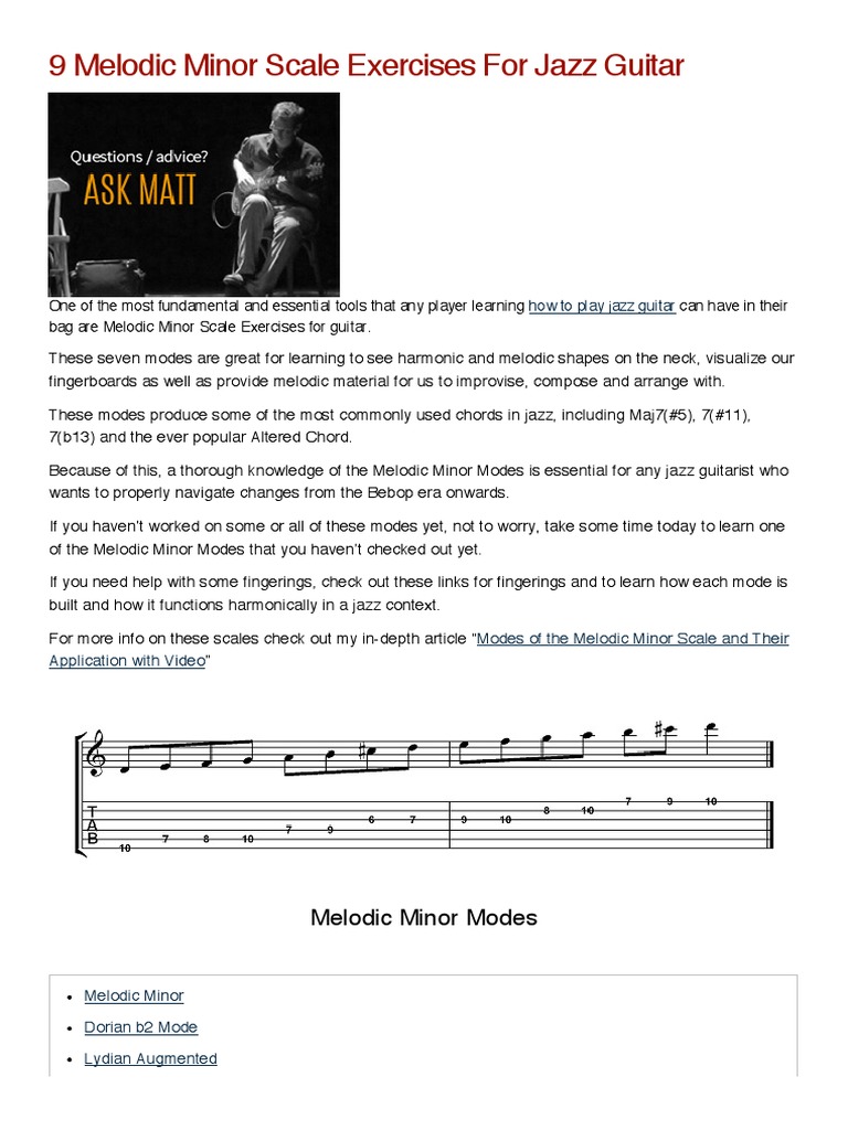 9 Melodic Minor Scale Exercises For Jazz Guitar | PDF | Minor Scale ...