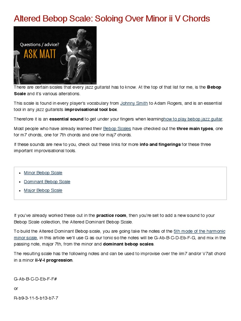 Altered Bebop Scale - Soloing Over Minor II V Chords | PDF | Scale ...