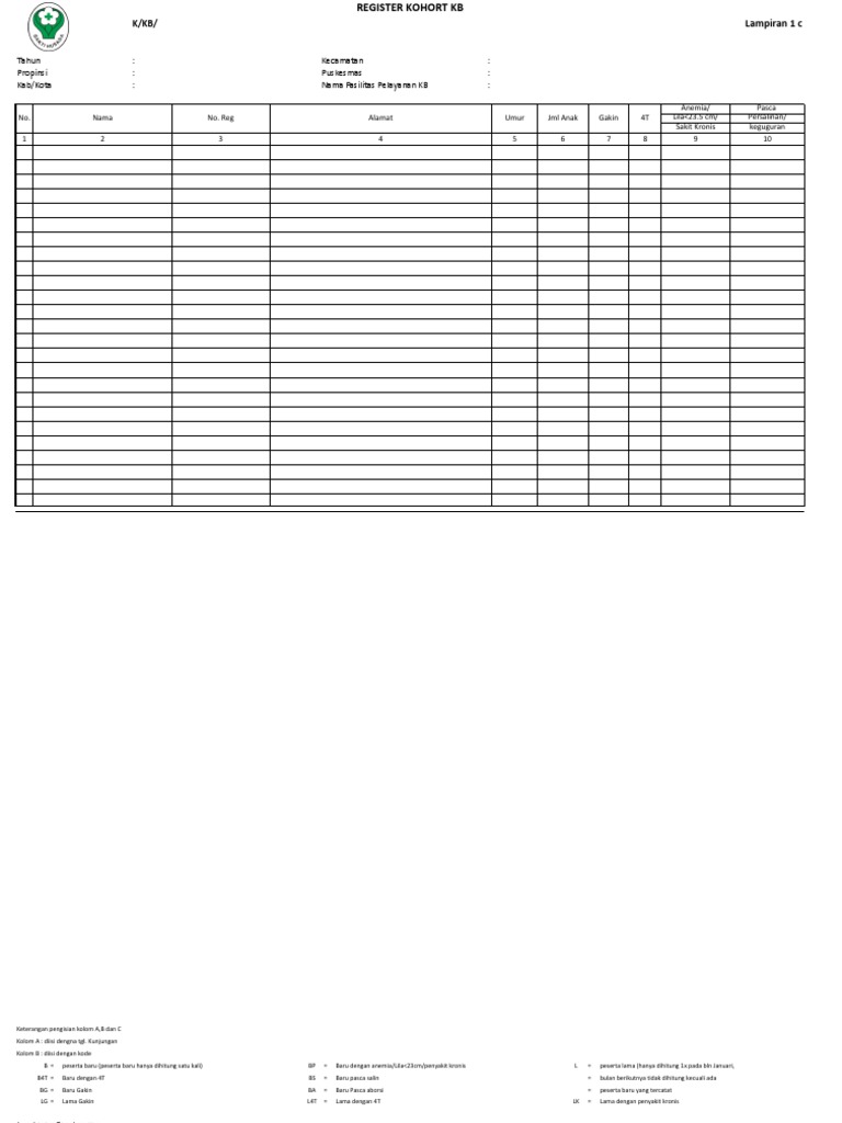 Contoh Register Kohort KB dan Ibu Hamil | PDF