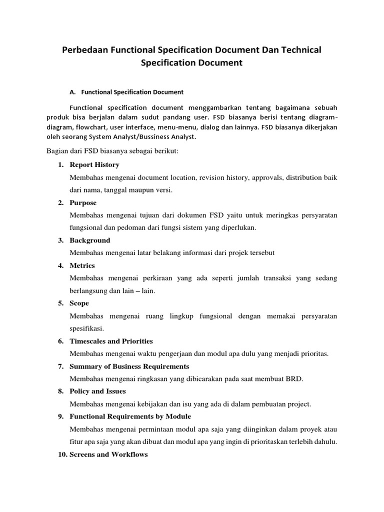 Perbedaan Functional Specification Document Dan Technical Specification ...