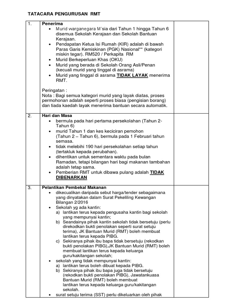Tatacara Pengurusan RMT | PDF
