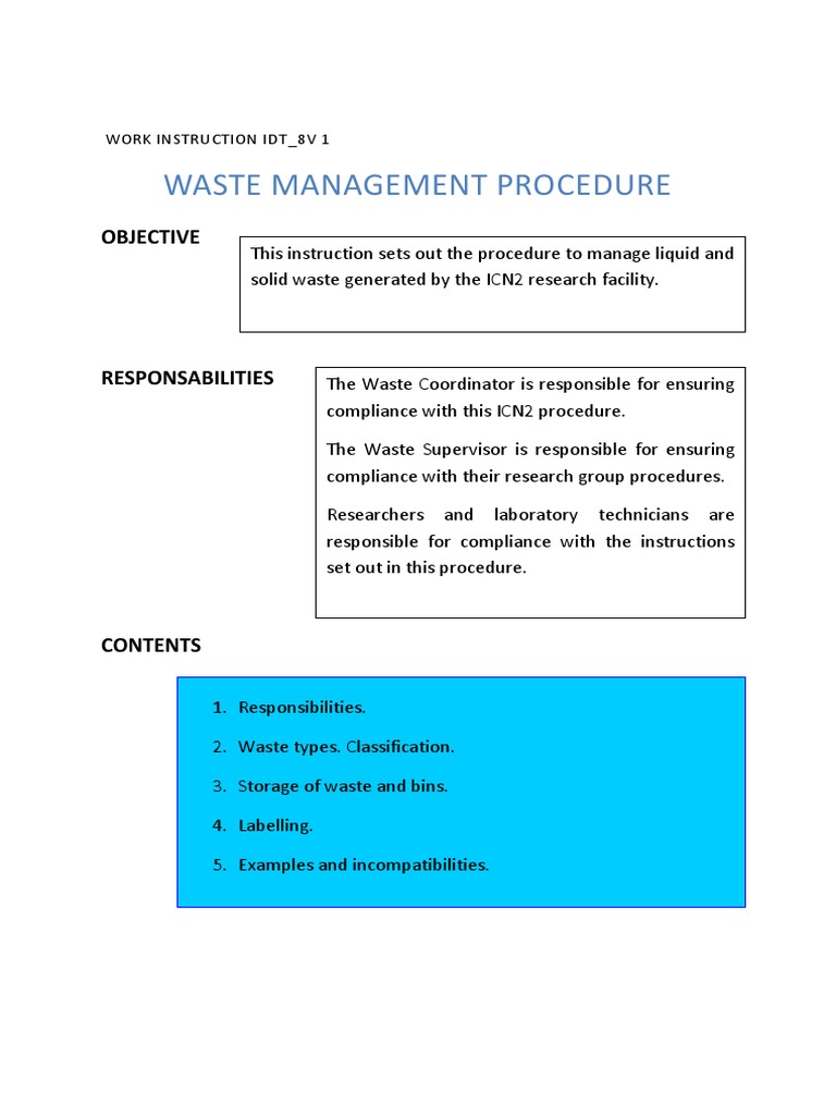 A Comprehensive Waste Management Procedure for the ICN2 Research ...