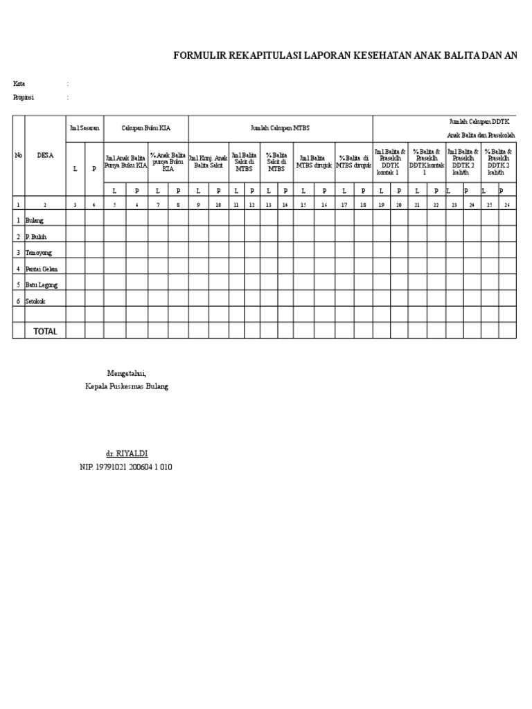 Rekap Laporan Kesehatan Balita dan Anak Prasekolah | PDF