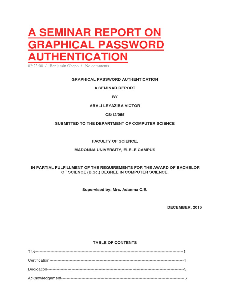 A Seminar Report On Graphical Password Authentication | PDF | Password | Biometrics