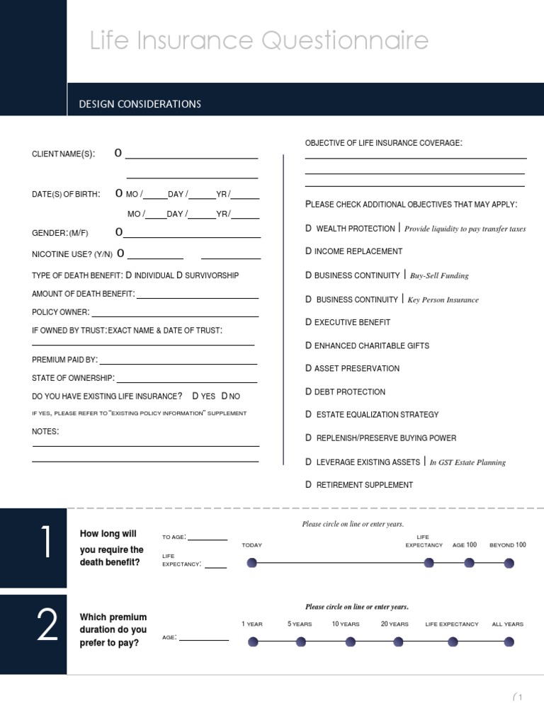 Life Insurance Questionnaire: Design Considerations | PDF | Life ...