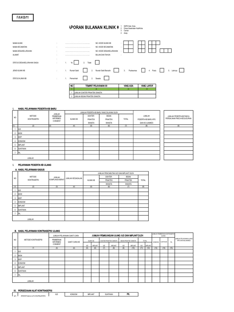 Laporan Bulanan Klinik KB | PDF