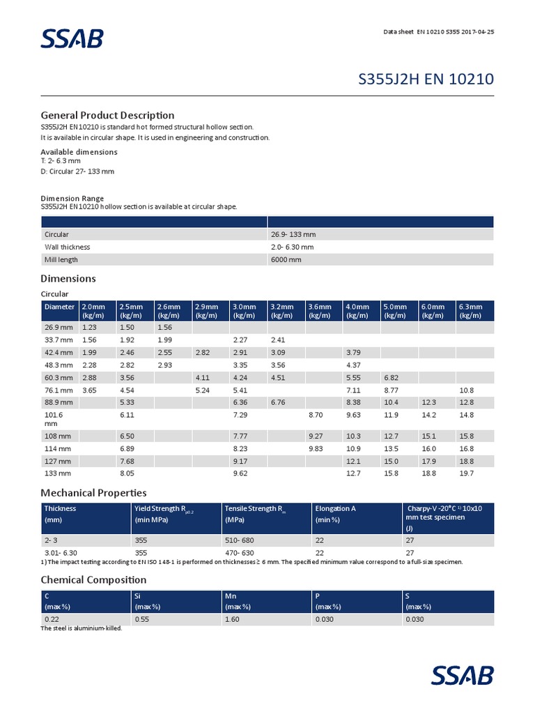 Data Sheet EN 10210 S355 2017-04-25 247 371857150 en | PDF ...