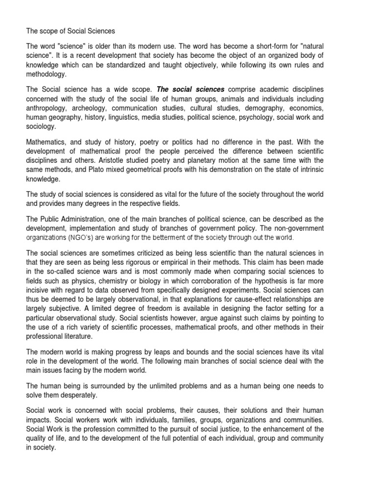 Understanding the Scope of Social Sciences | PDF | Social Science ...