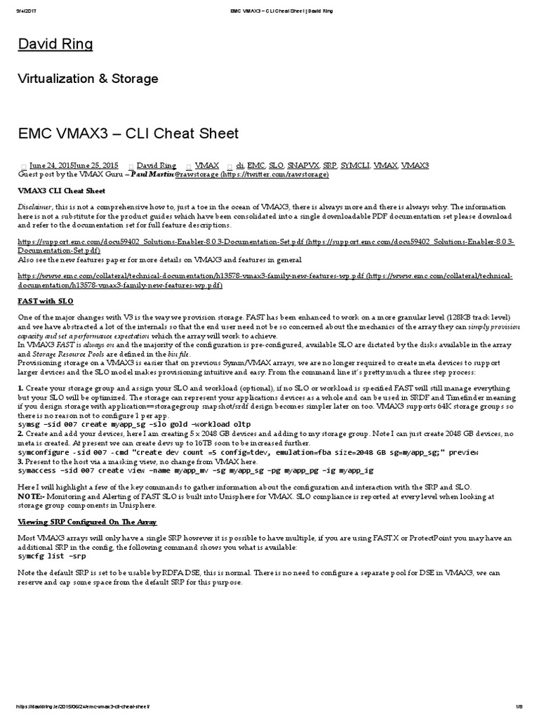 EMC VMAX3 - CLI Cheat Sheet - David Ring | PDF | Computer Data Storage | Computer File