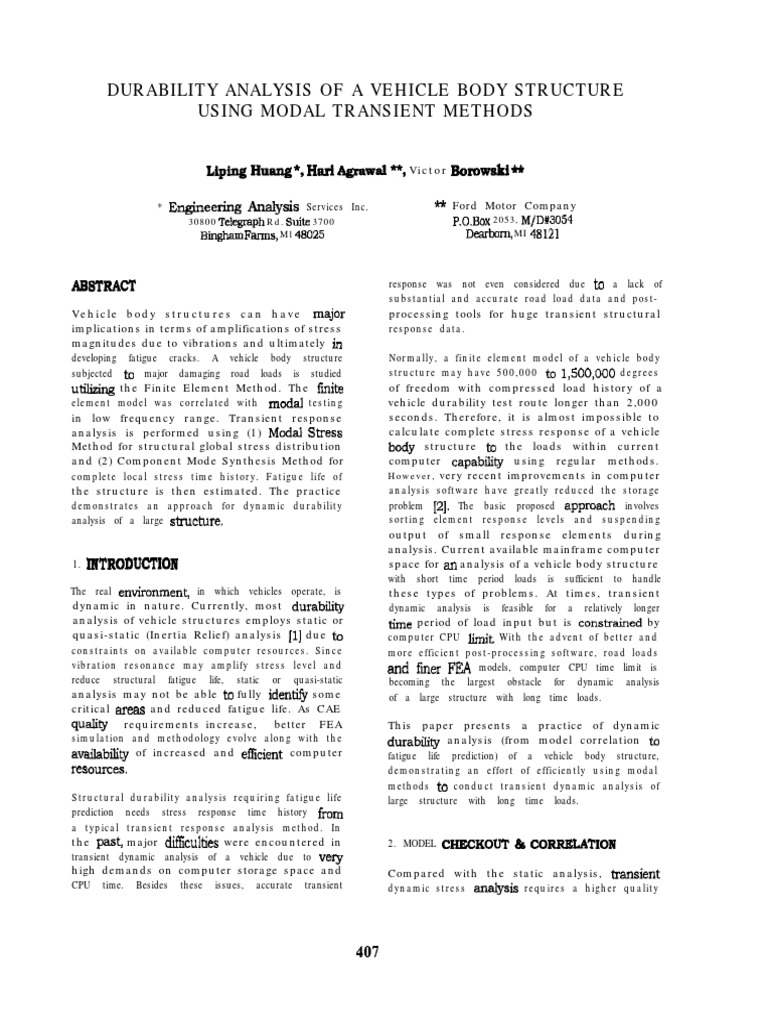 Durability Analysis Vehicle Body Structure Using Modal Transient | PDF ...