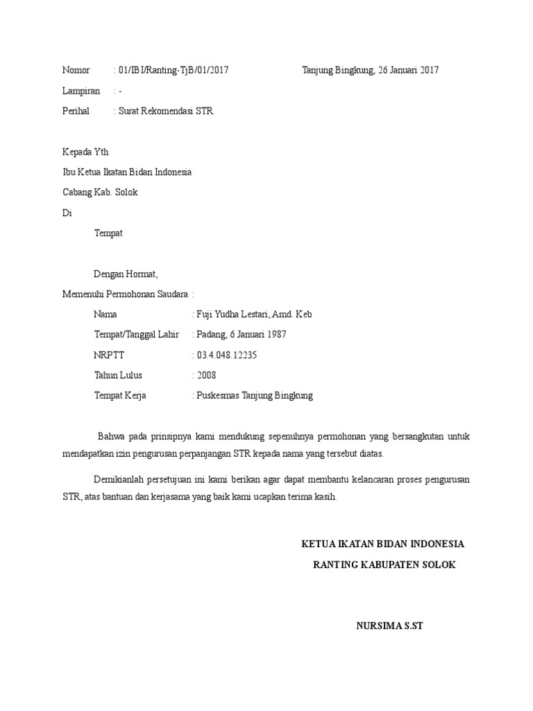 Rekomendasi Perpanjangan STR Bidan | PDF