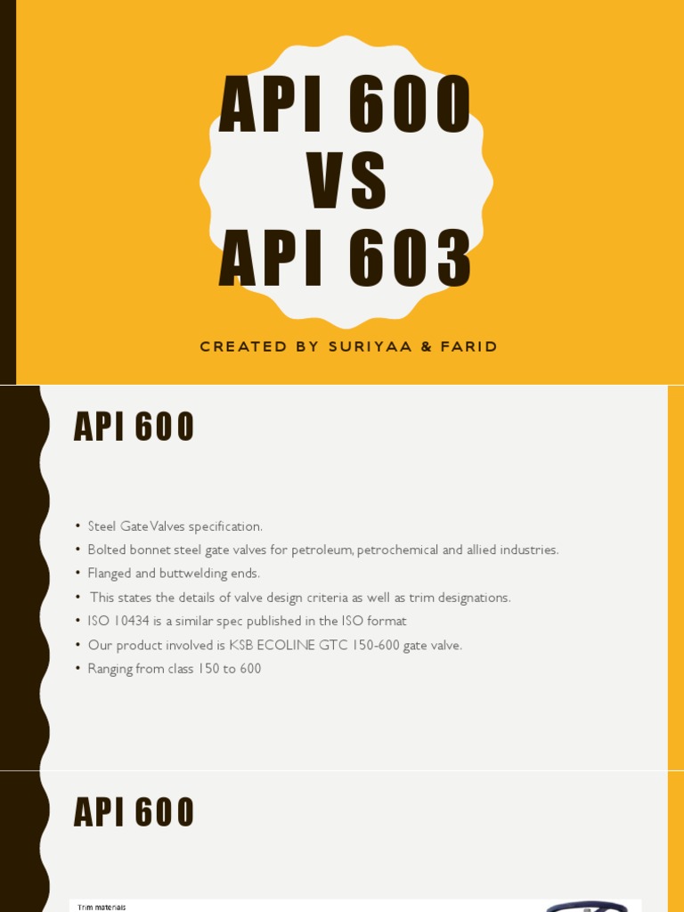 API 600 Vs API 603 | PDF