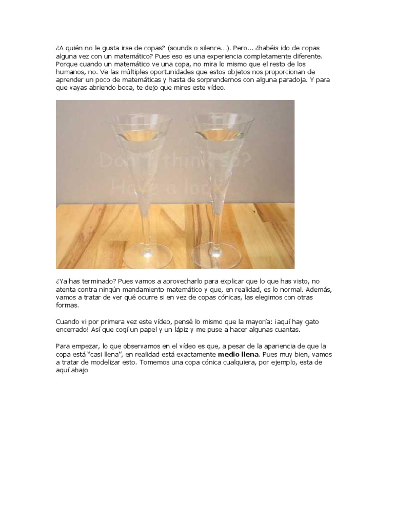 Volumen y llenado de copas cónicas | PDF | Análisis matemático | Geometría