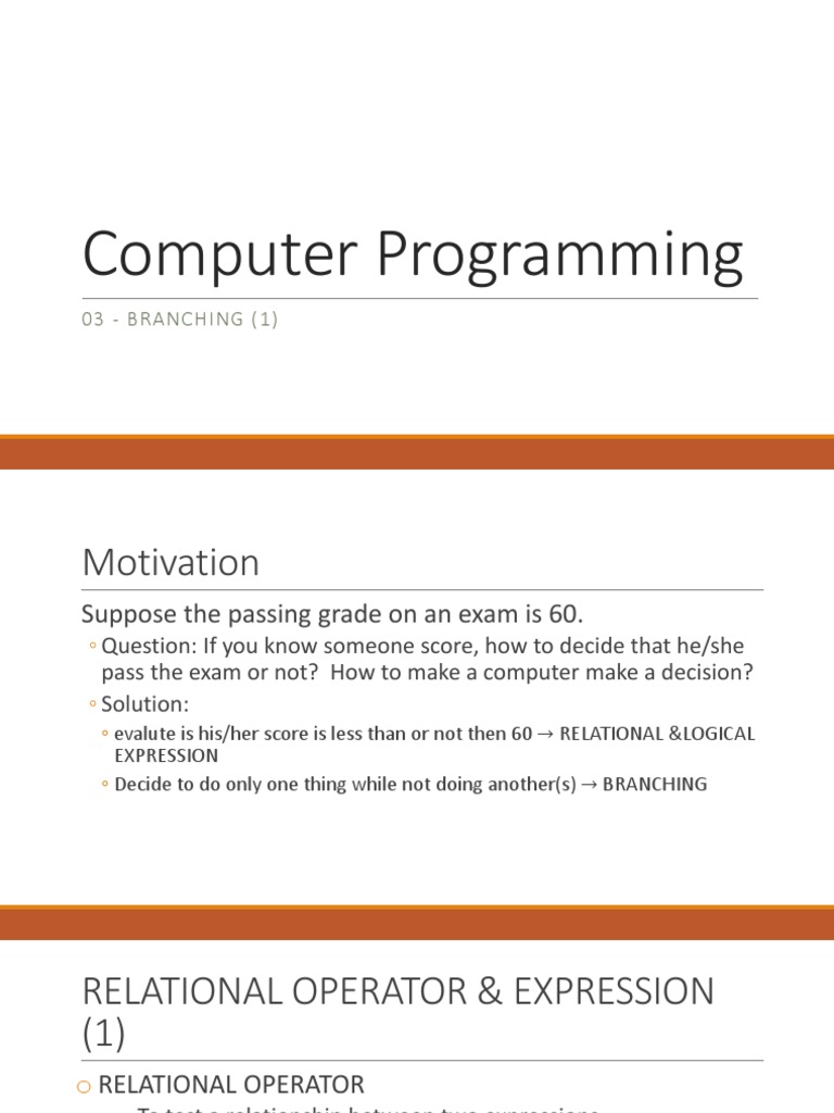 Computer Programming: 03 - BRANCHING | PDF | Software Engineering | Computing