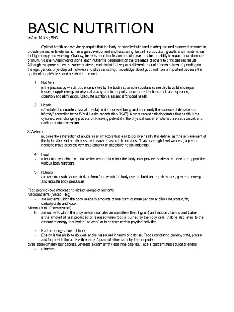 Basic Nutrition | PDF | Digestion | Nutrients