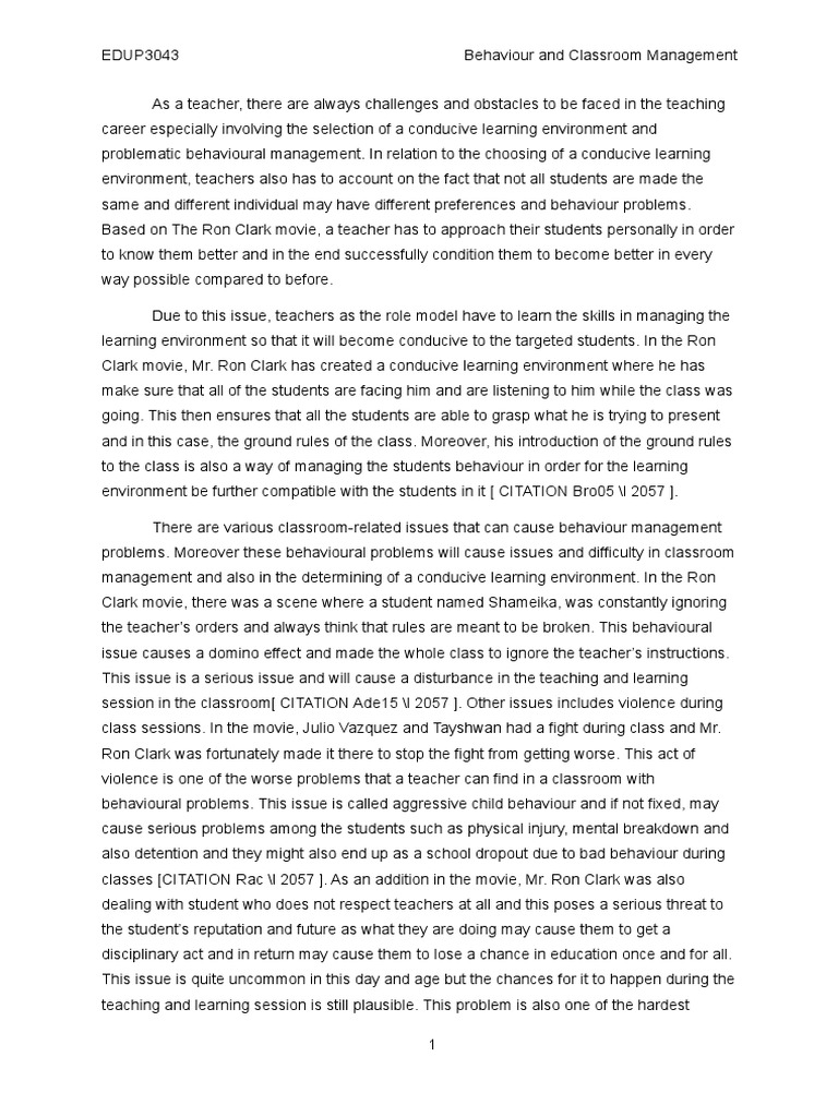 Behaviour Management and Classroom Control Based On The Ron Clark Movie ...