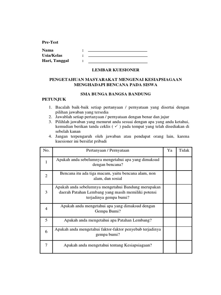 Pre Dan Post Test | PDF