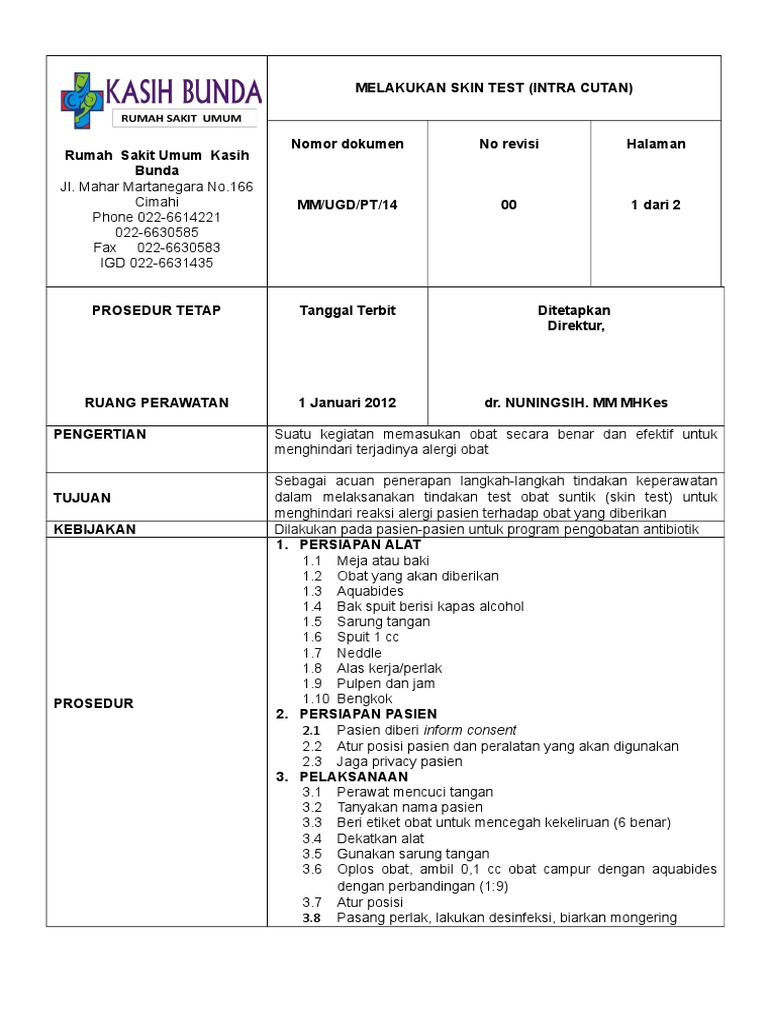 Prosedur Skin Test Intrakutan | PDF