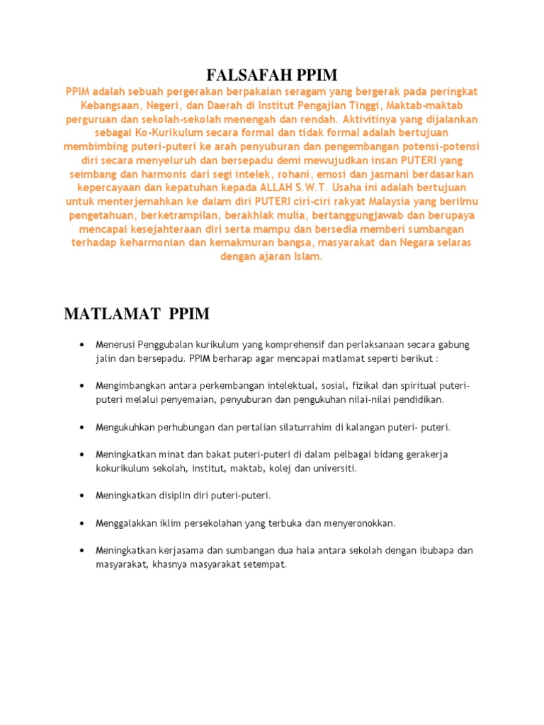 Falsafah, Matlamat, Objektif Ppim | PDF