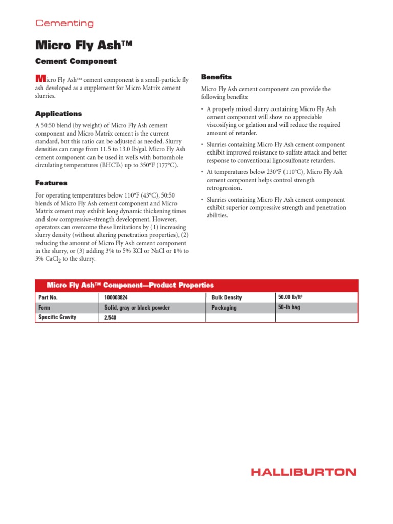 Micro Fly Ash Cement Halliburton | PDF | Fly Ash | Cement