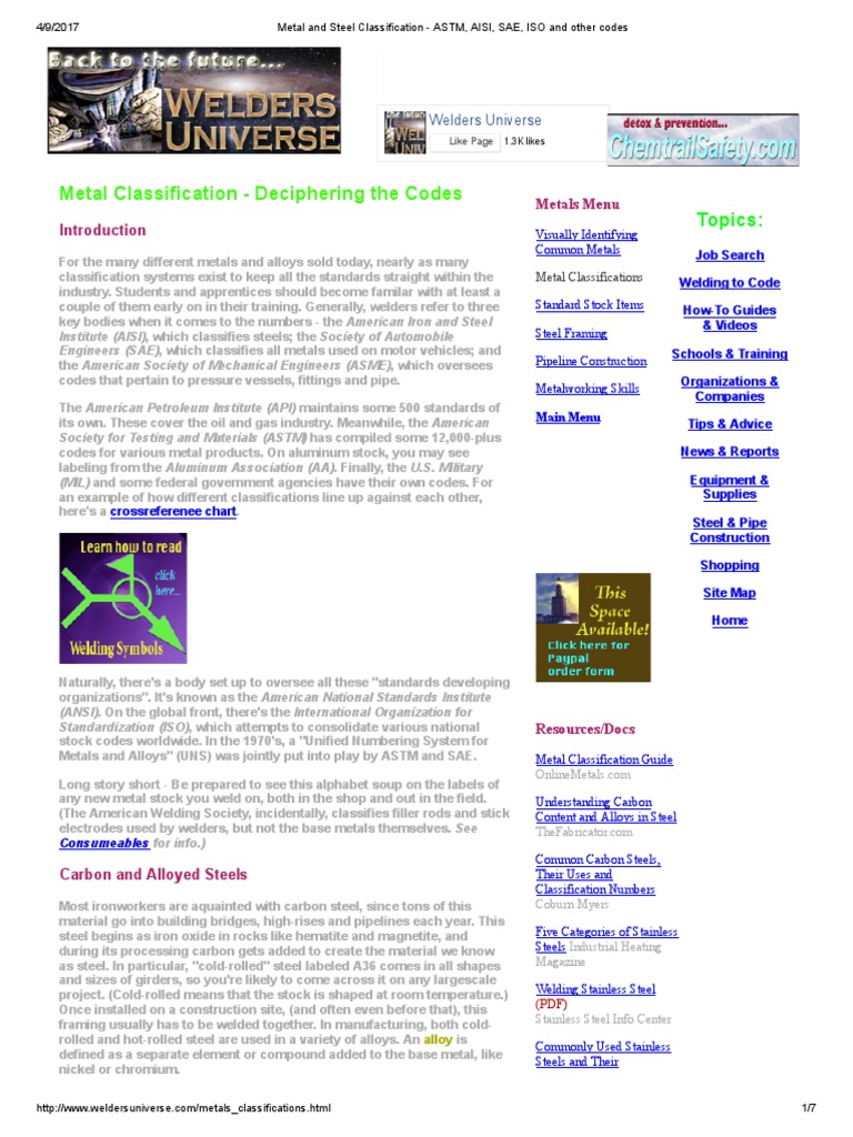 Metal and Steel Classification - ASTM, AISI, SAE, IsO and Other Codes ...