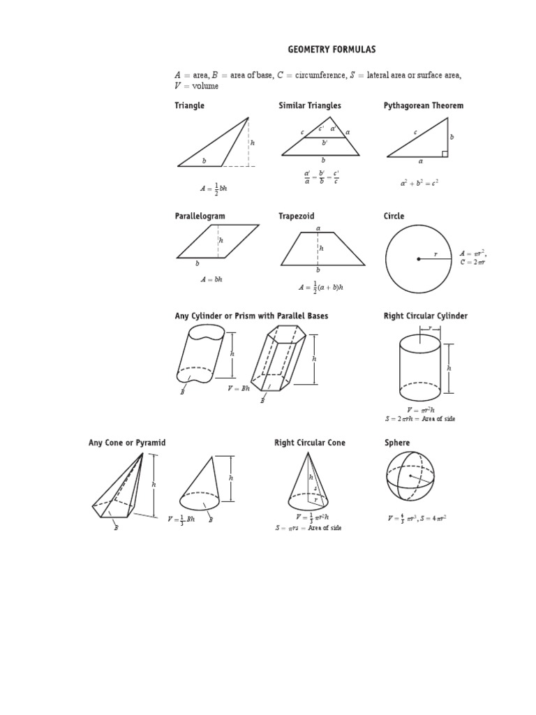 V S B A: Lateral Area or Surface Area, Circumference, Area of Base, C ...