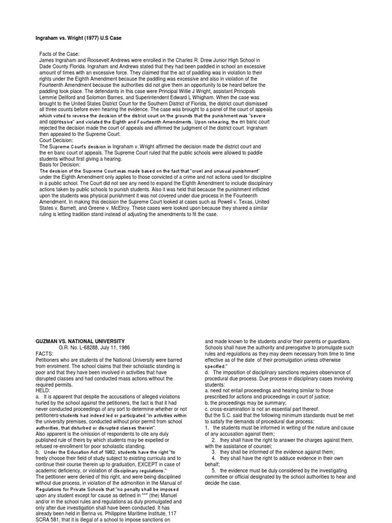 Ingraham vs. Wright (1977) U.S Case | PDF | Fourteenth Amendment To The ...
