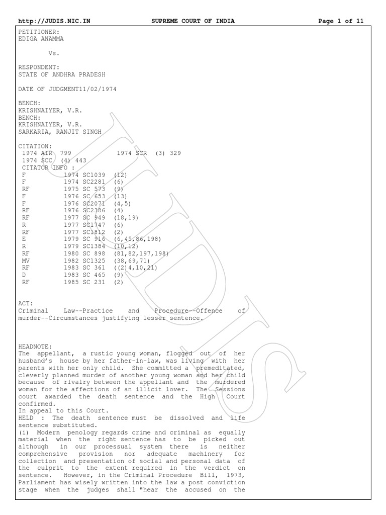 (Phase III - Case 2) Ediga Anamma v. State of AP | PDF | Criminal Procedure In South Africa ...