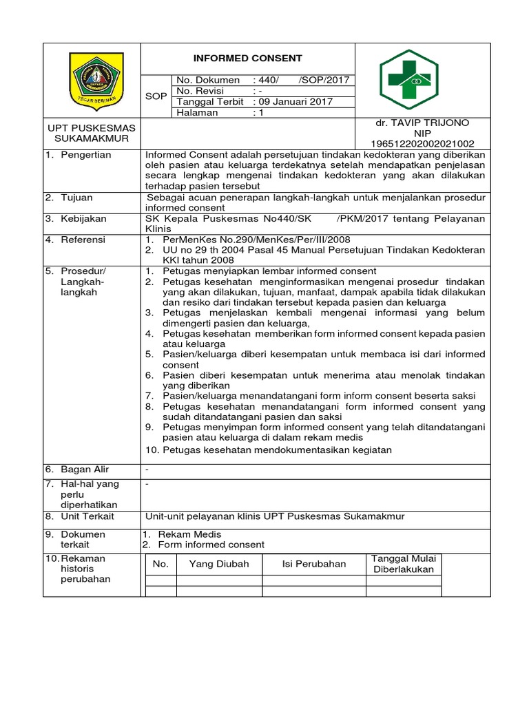 Prosedur Informed Consent Puskesmas | PDF | Hukum | Pengembangan Diri