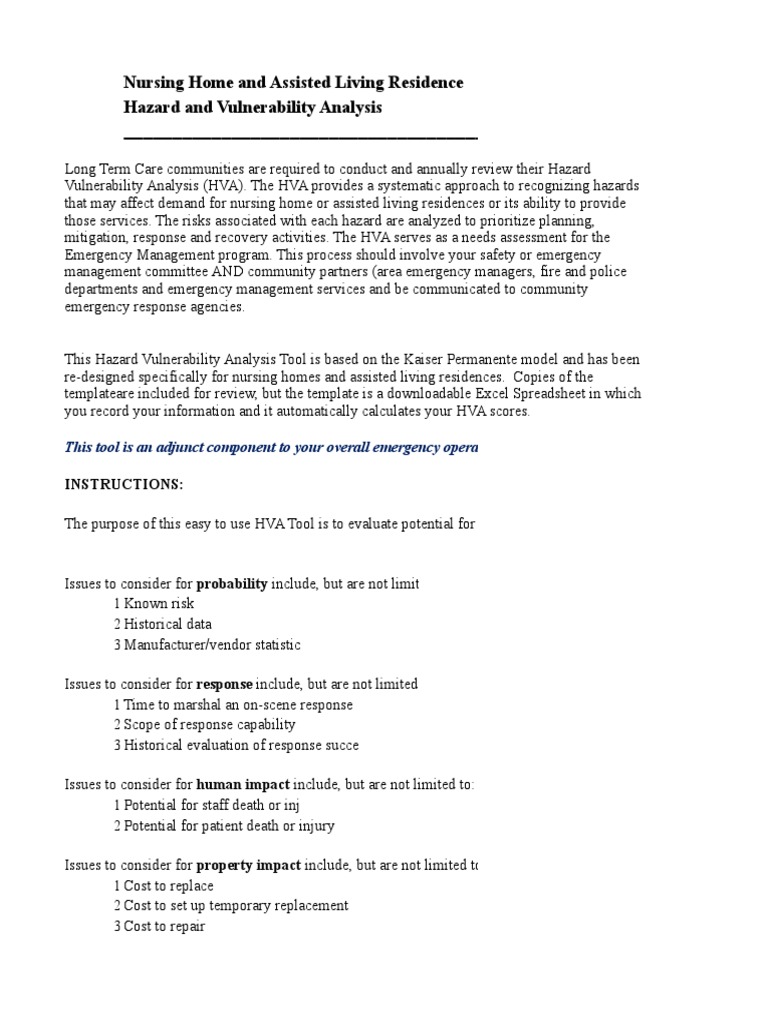 Kaiser Permanente HVA Tool for LTC | PDF | Emergency Management ...