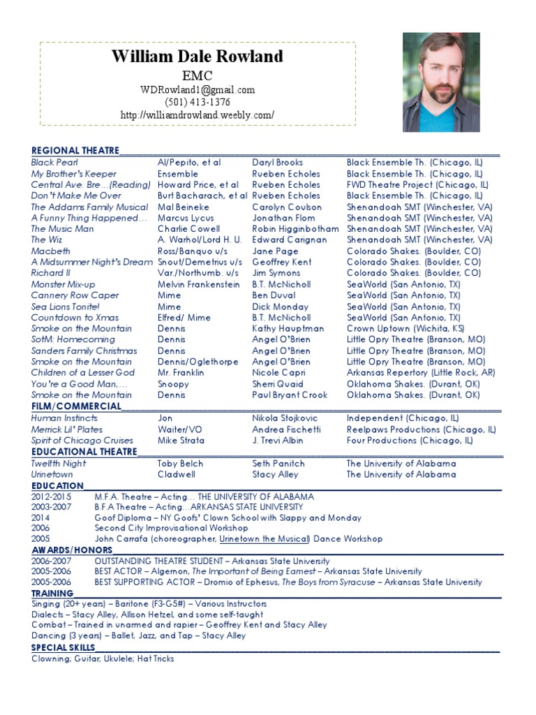 William Dale Rowland Resume | PDF | Performing Arts | Theatre