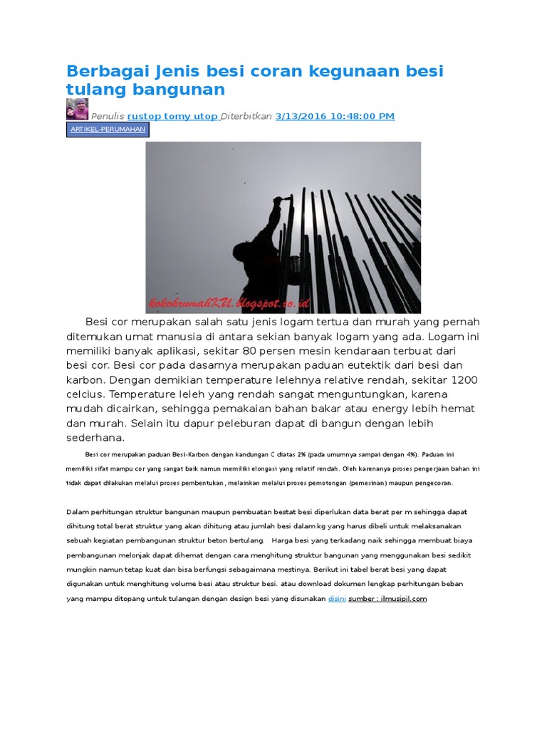 Berbagai Jenis Besi Coran Kegunaan Besi Tulang Bangunan | PDF
