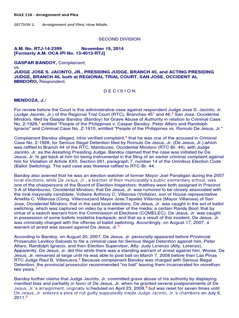 RULE 116 Cases For Crimpro | PDF | Continuance | Arraignment