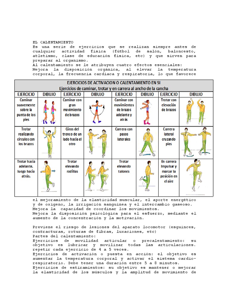 El Calentamiento-Lista de Ejercicios | PDF