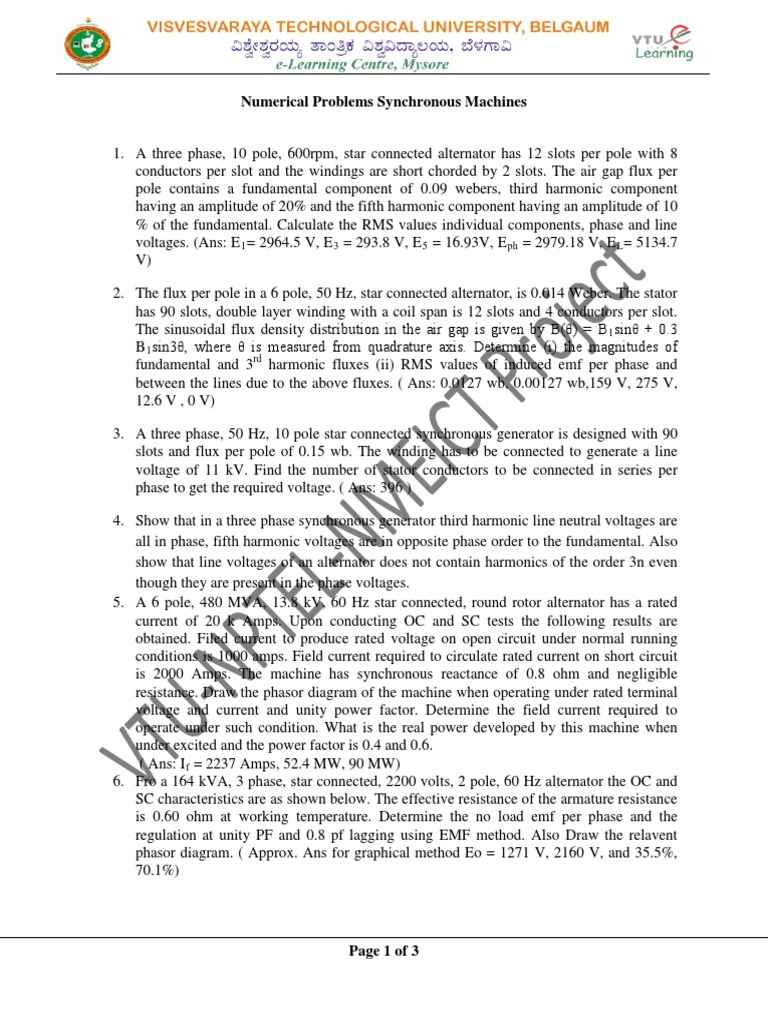Numerical Problems Synchronous Machines | PDF | Volt | Voltage