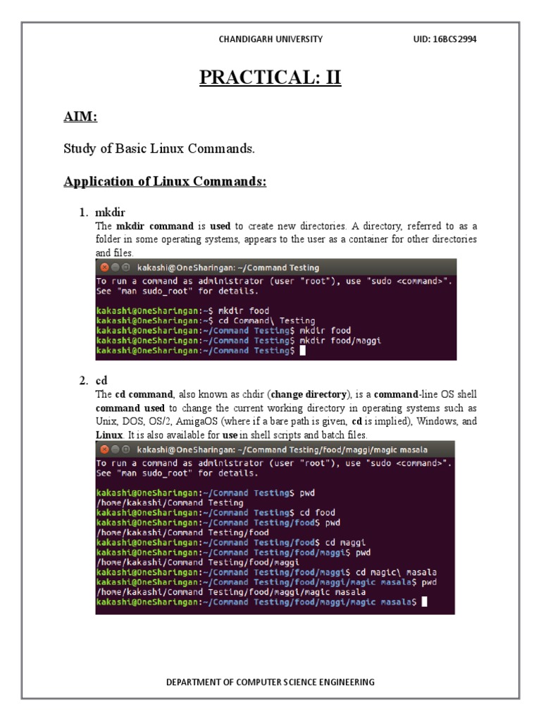 Practical: Ii: Study of Basic Linux Commands | PDF
