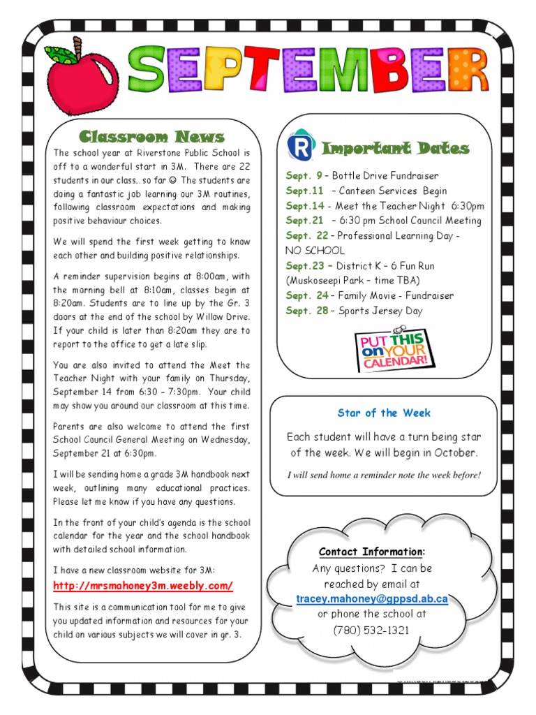 September 3m Classroom Newsletter 2017 | PDF | Map | Reading Comprehension