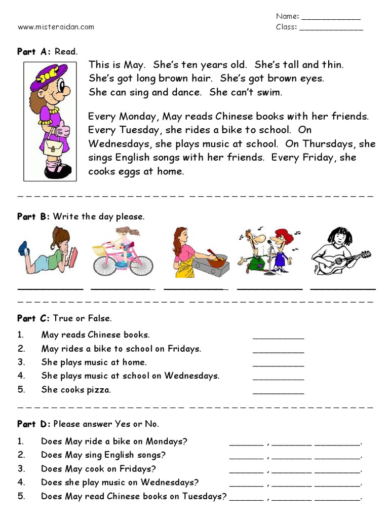 Days of The Week Simple Reading Comprehension | PDF | Language Arts ...