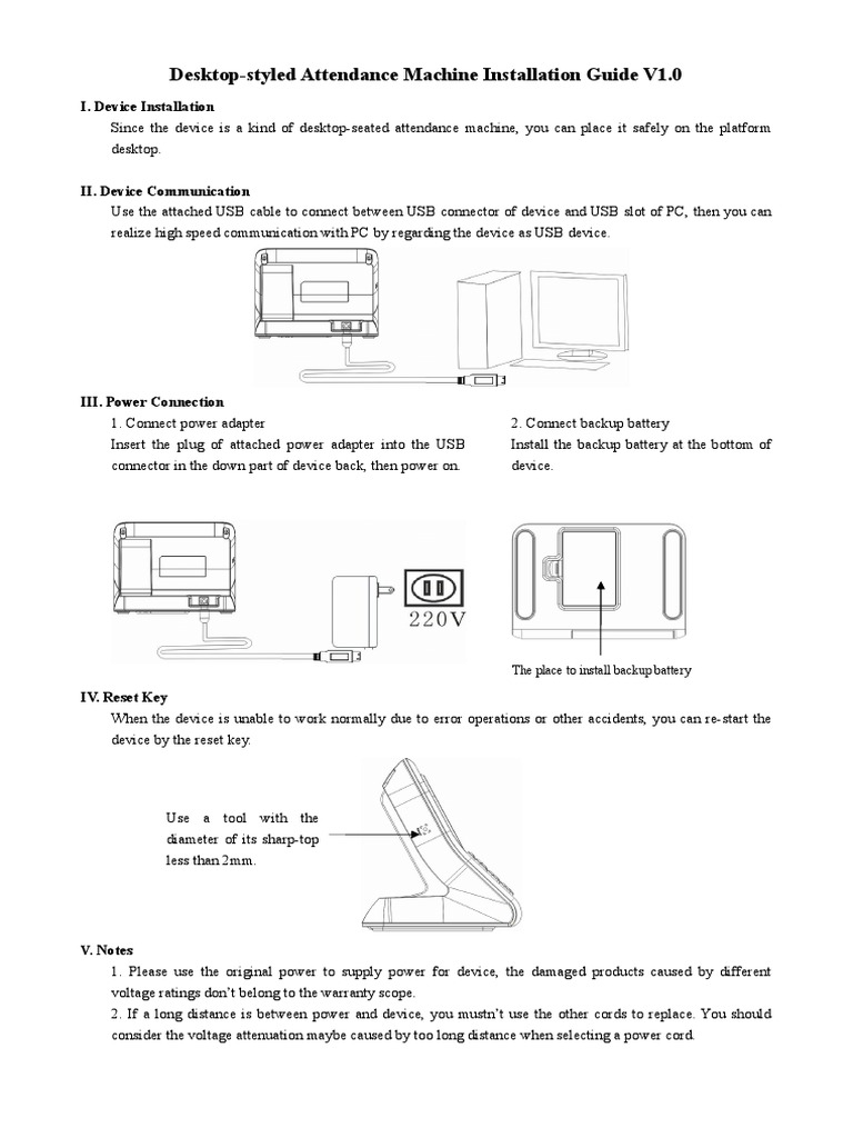 Desktop Styled Attendance Machine Installation Guide V1 0 Pdf Pdf