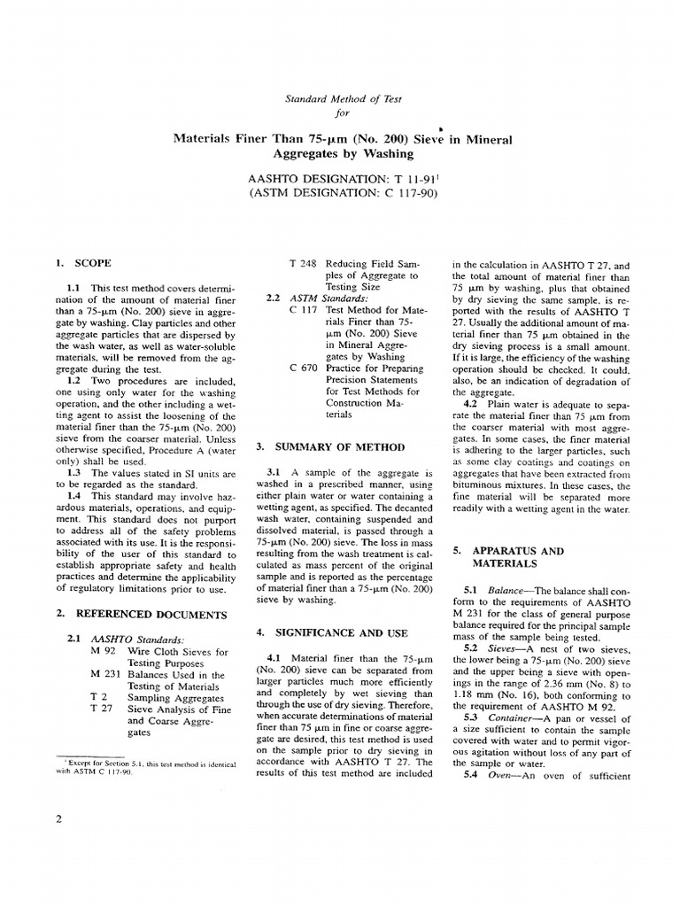 Aashto T 011-91 | PDF