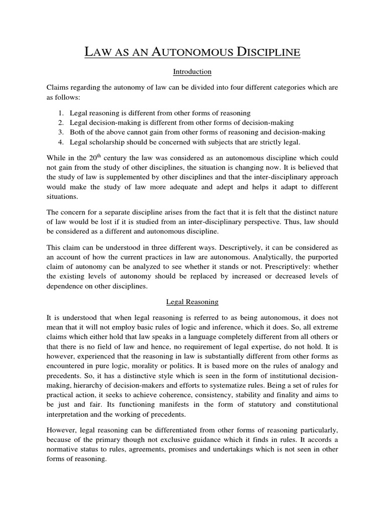 Autonomy of Law as a Discipline | PDF | Reason | Autonomy